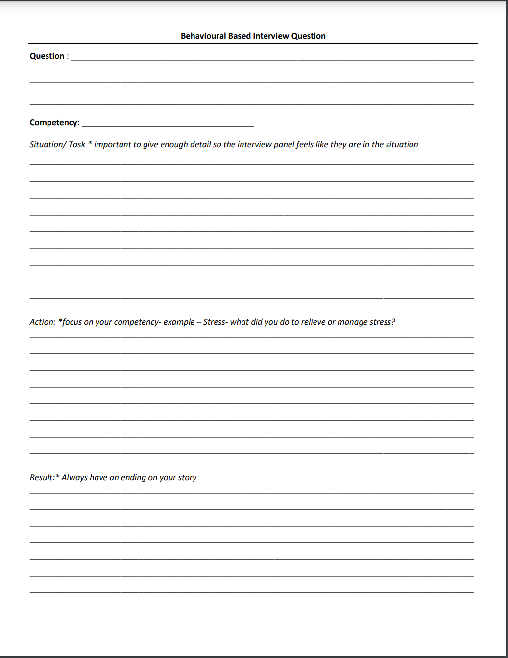 Behavioural Based Firefighter Interview Question Worksheet ...